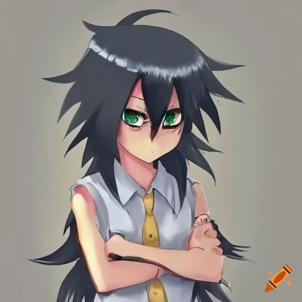 Tomoko kuroki in a white sleeveless shirt with crossed arms on Craiyon