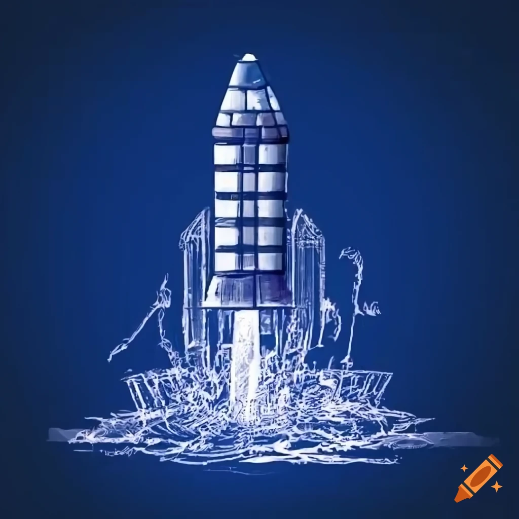 Detailed blueprint sketch of a minecraft firework rocket on Craiyon