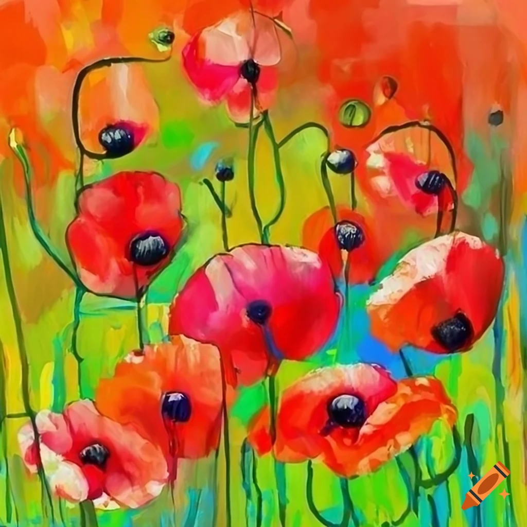 Colorful shapes painting of a poppy field on Craiyon