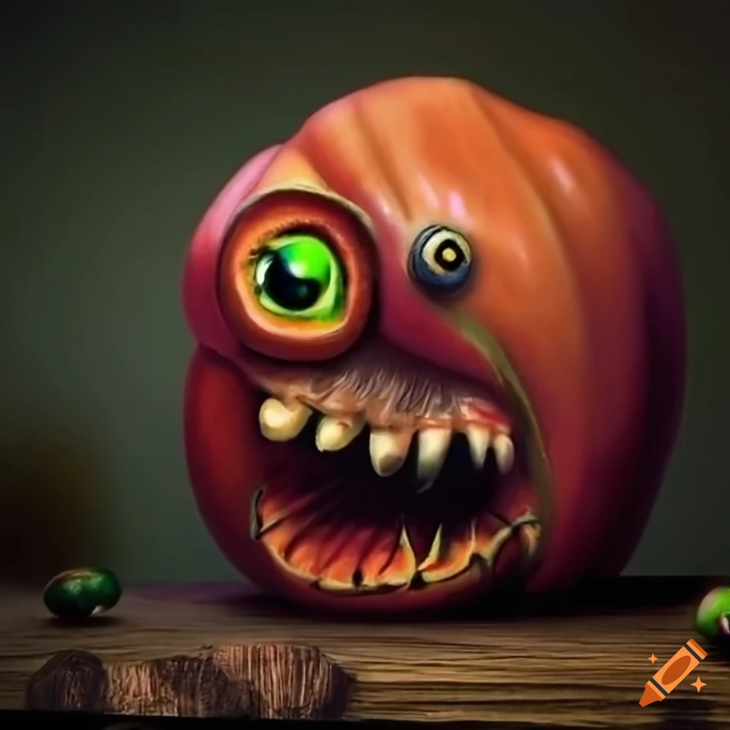 Close-up portrait of the rotten tomato fruit monster in ultra-realistic ...