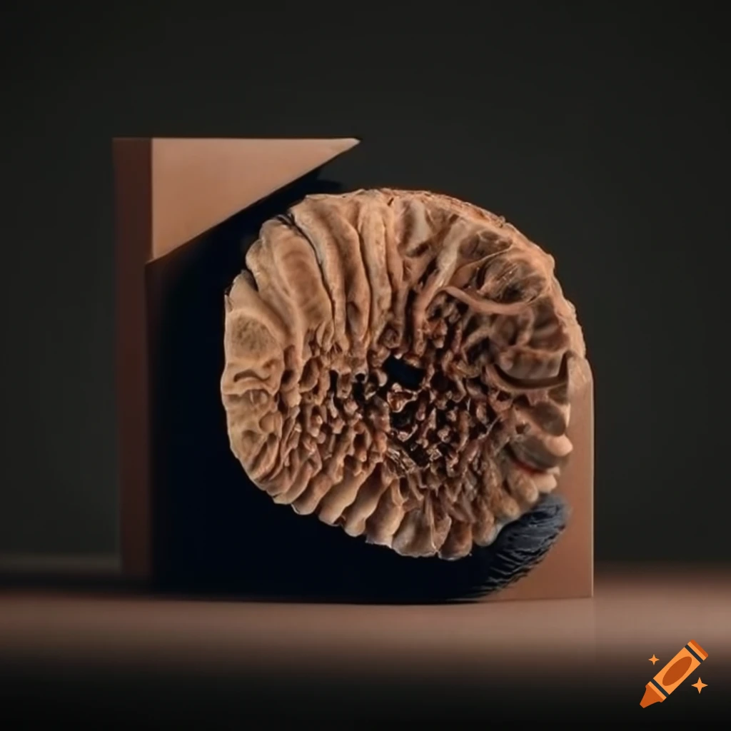 Liminal open box made of compressed mycelium with a ring inside on Craiyon