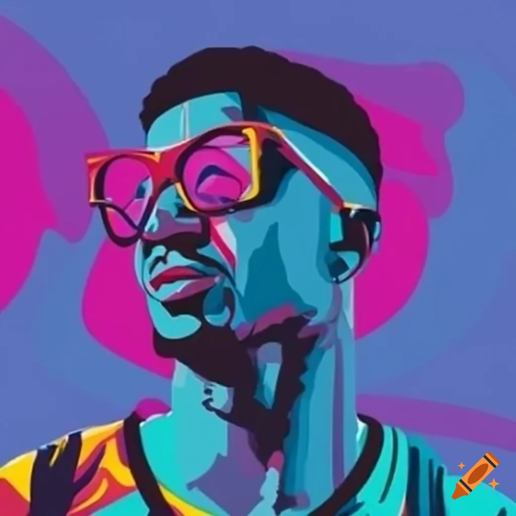 French rapper wearing glasses at a colorful show for an album cover on ...