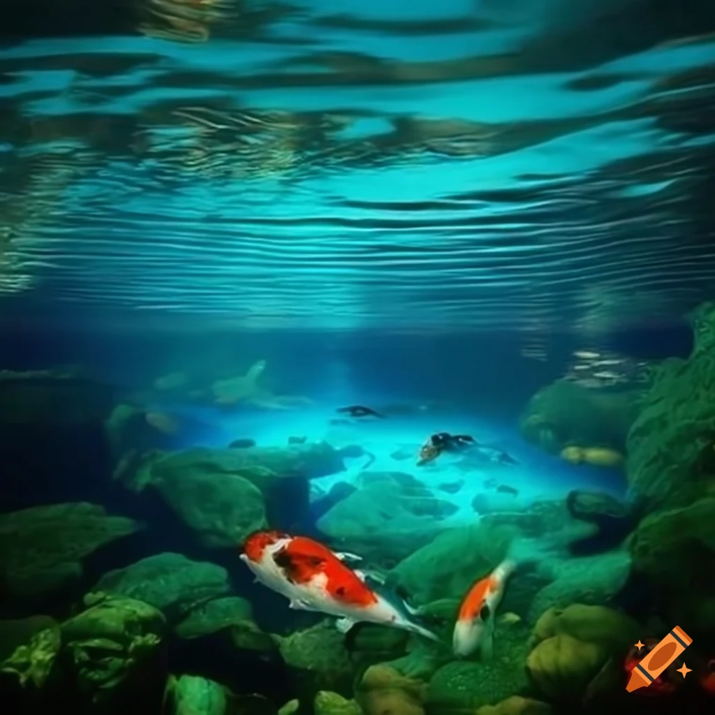 Surreal paradise lagoon with koi fish on Craiyon