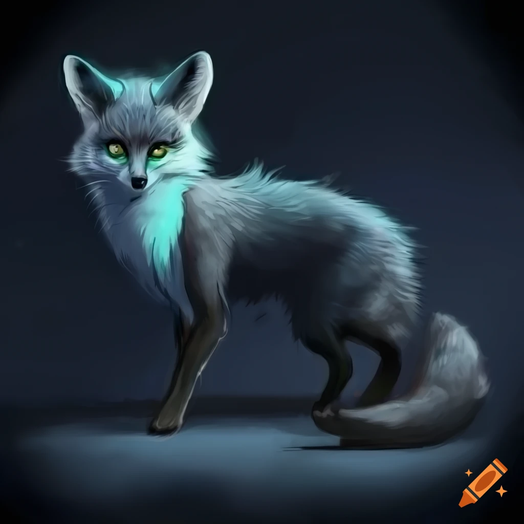 Anthropomorphic black fox with green eyes in Stellaris style on Craiyon