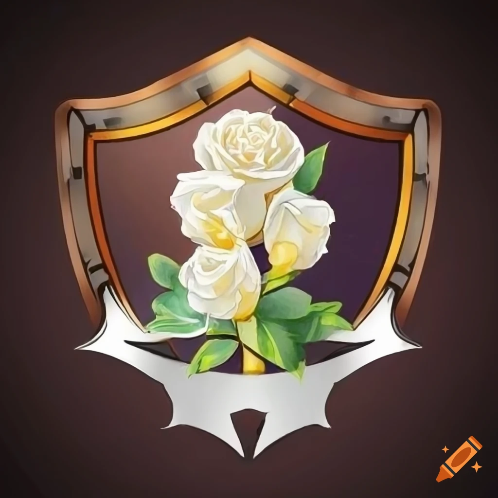 Healer family emblem with 3 white roses on a shield on Craiyon