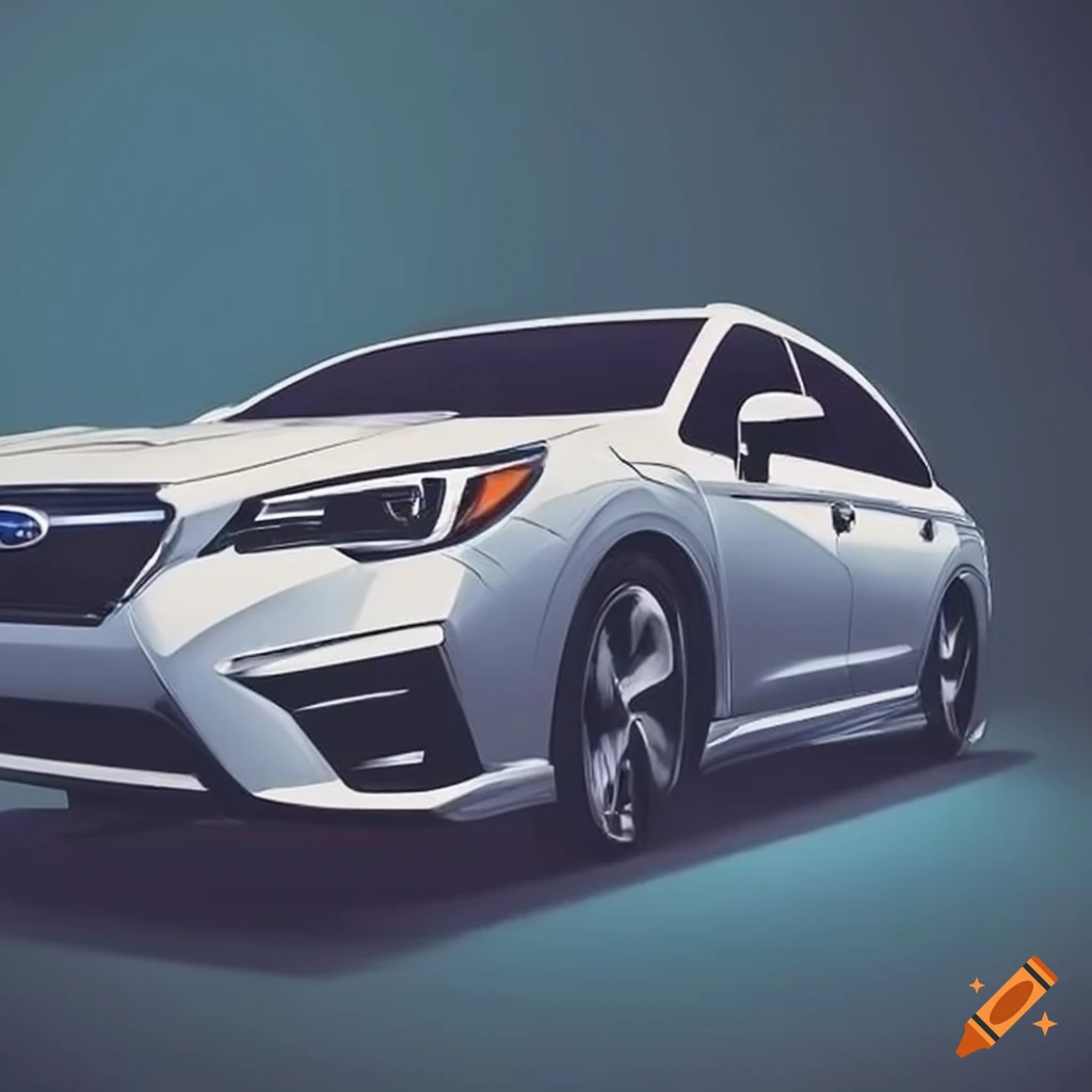 Pearl white subaru legacy in retro-style artwork on Craiyon