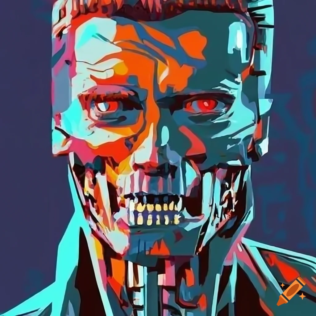 Pop art painting of Arnold Schwarzenegger as the Terminator with bold ...