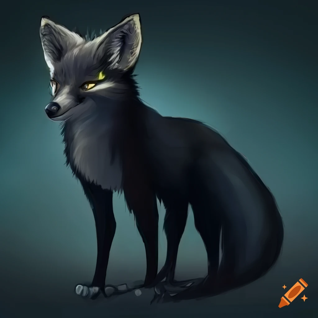 Anthropomorphic black fox with green eyes in Stellaris art style on Craiyon