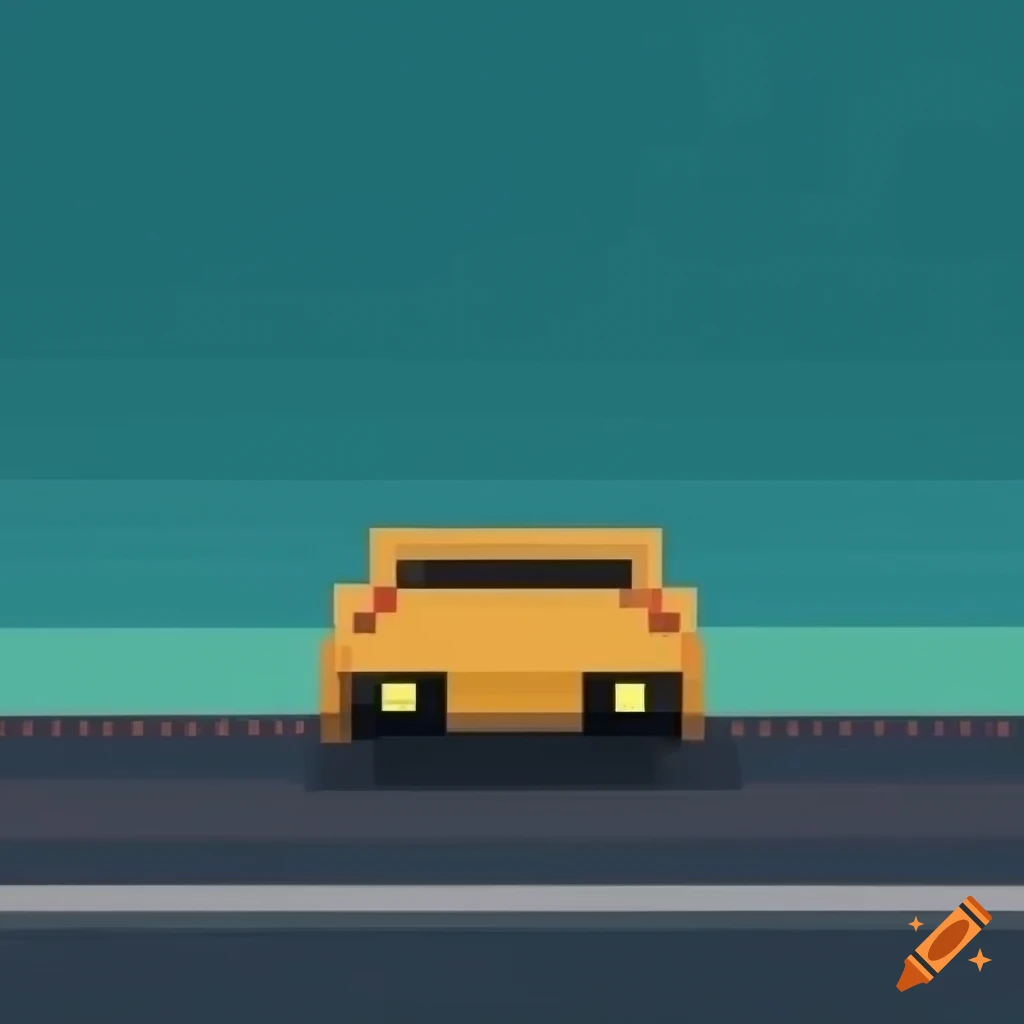 Pixel art of a car driving on a road on Craiyon