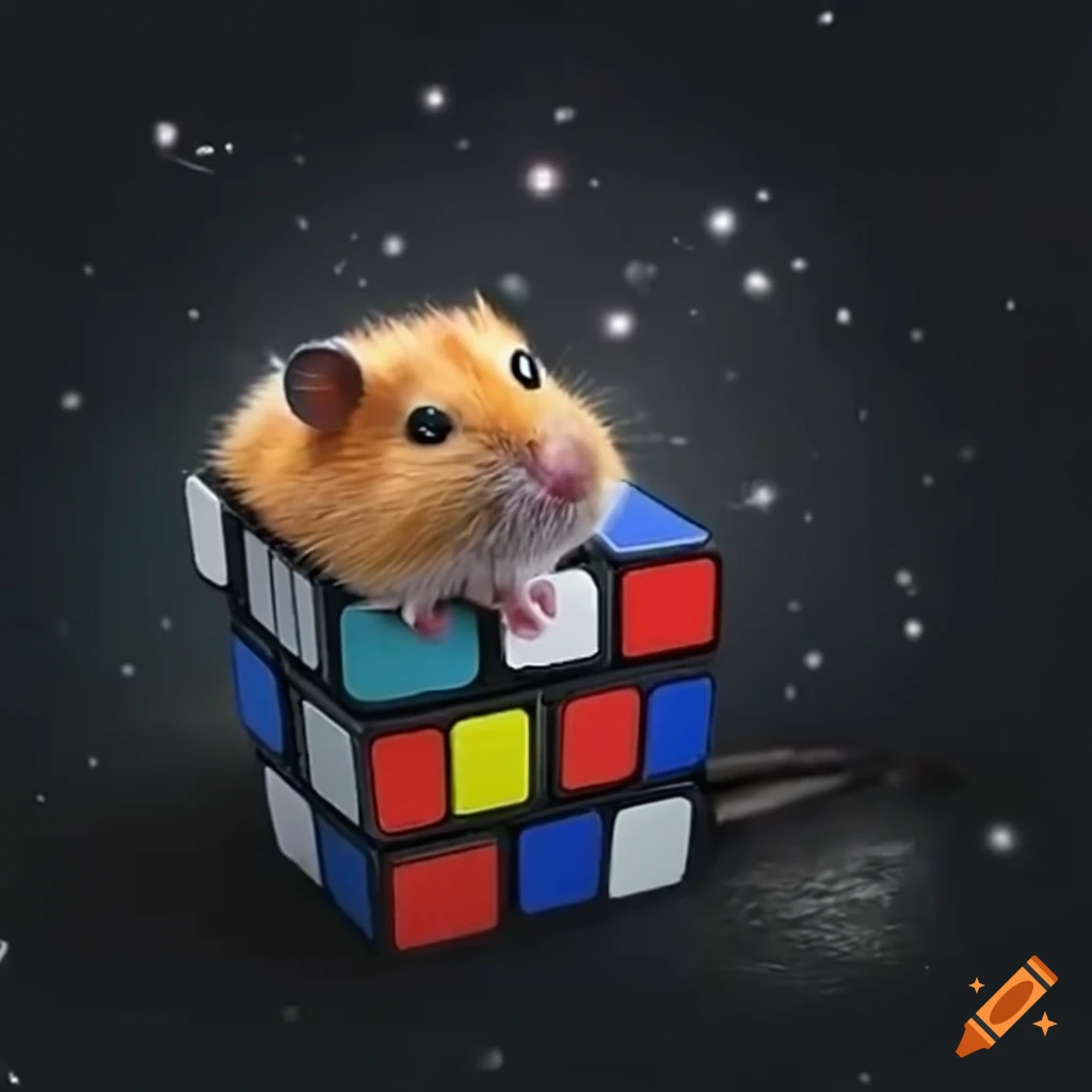 Space hamster solving a Rubik's cube on Craiyon