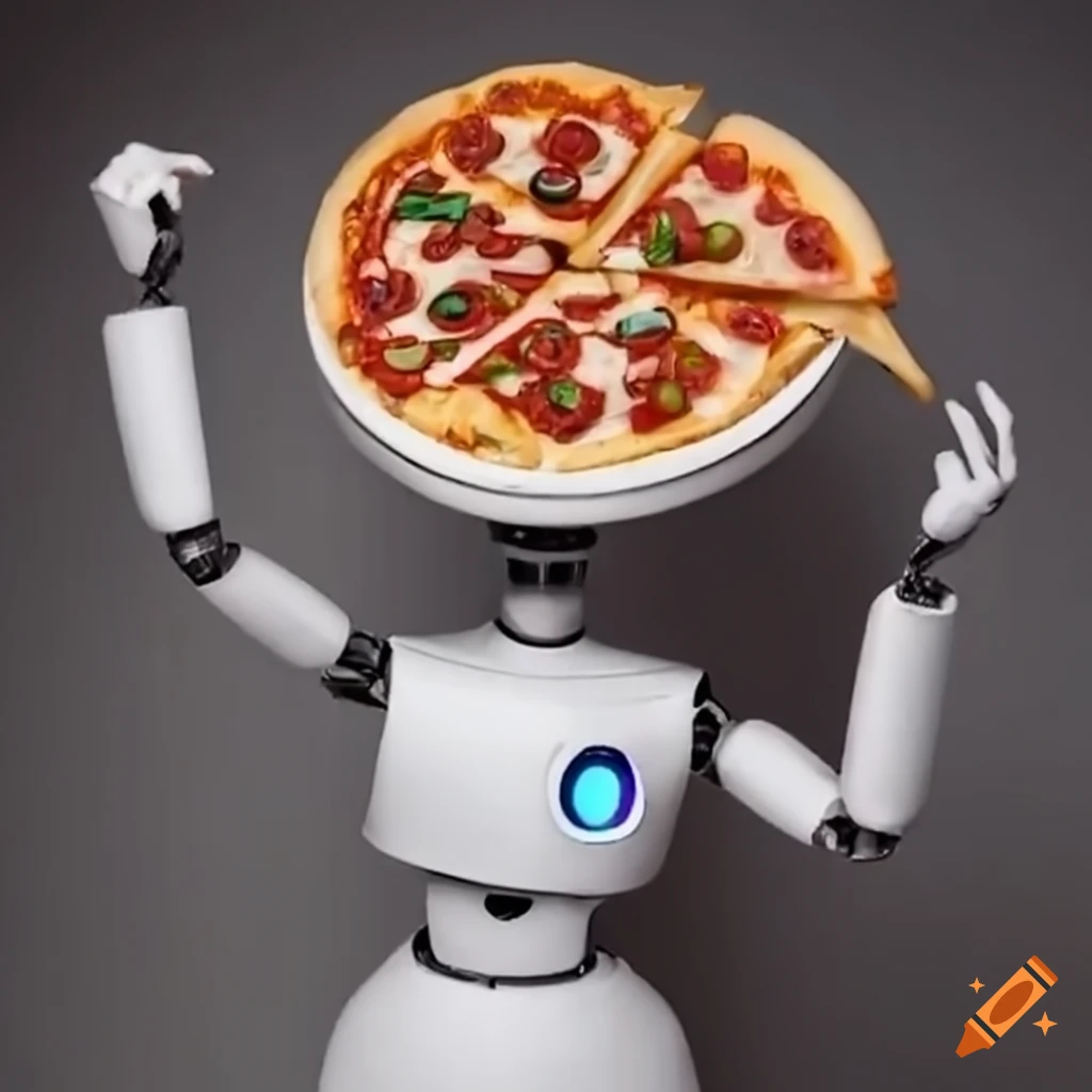 Animated robot enjoying a slice of pizza on Craiyon