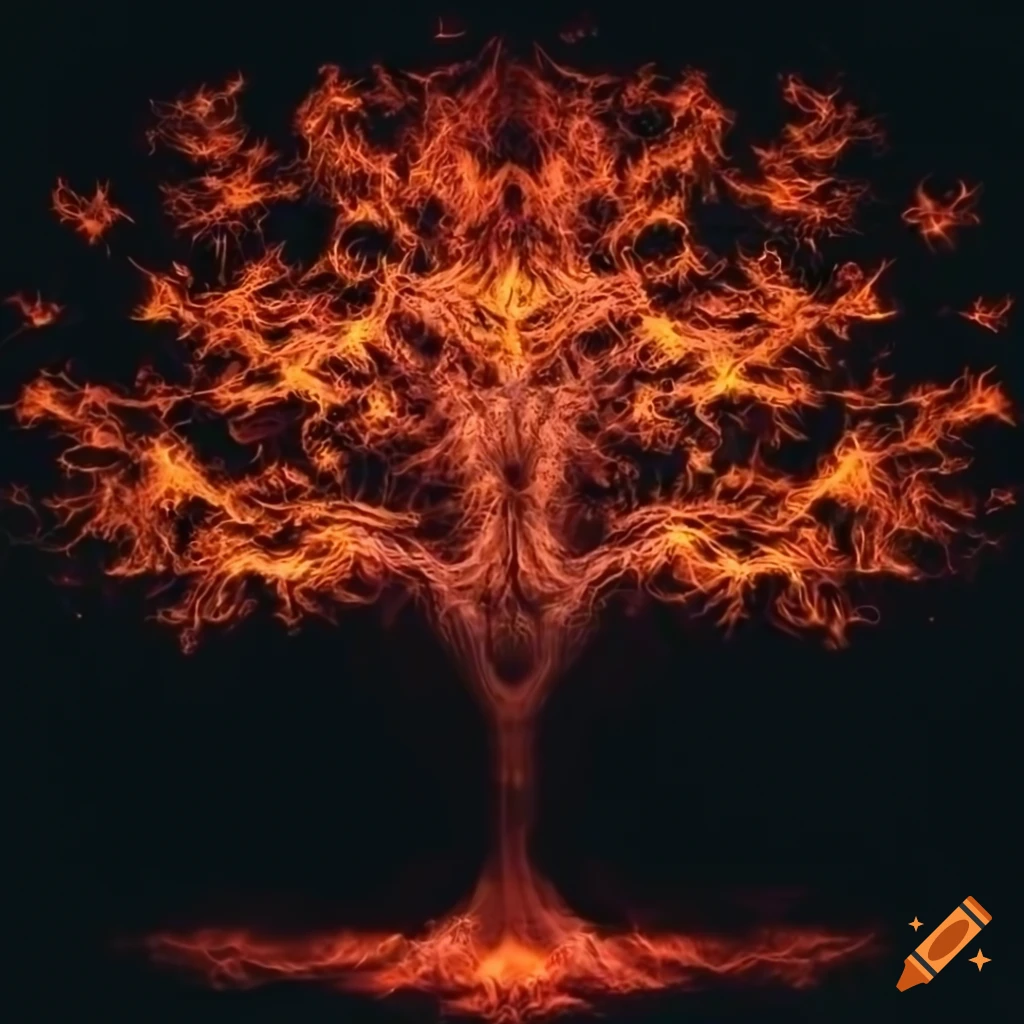 Abstract fire tree on black background on Craiyon