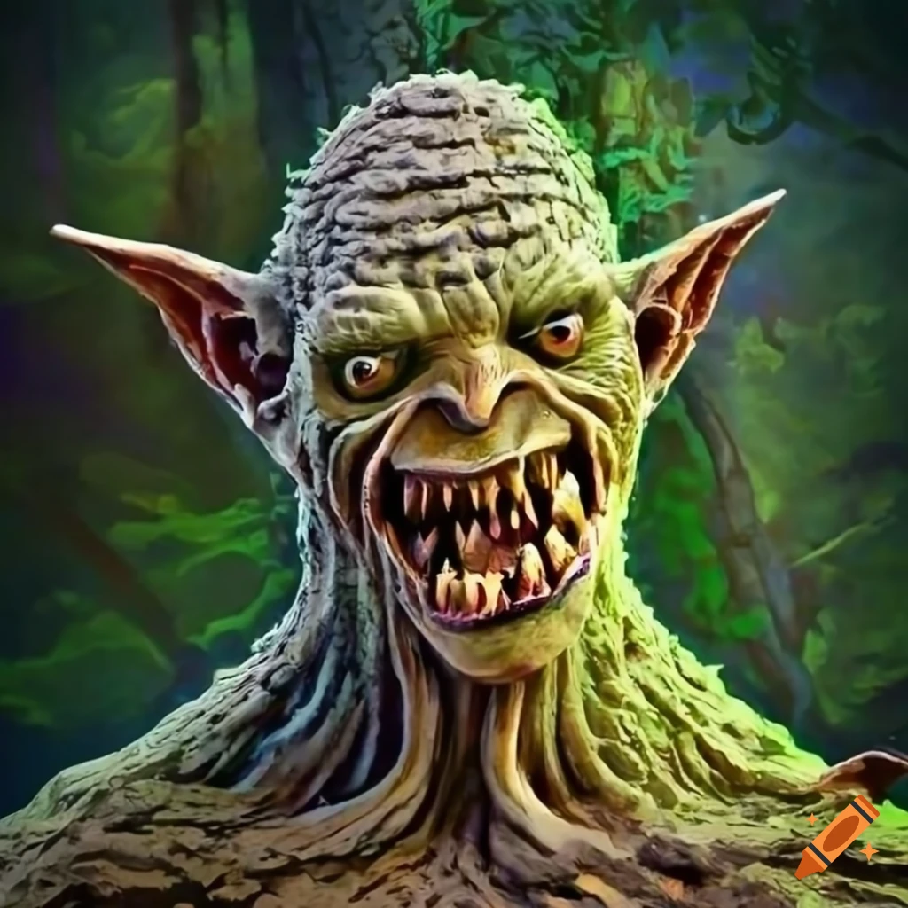 Rotten tree monster made of tree bark in a hyper-realistic scene on Craiyon