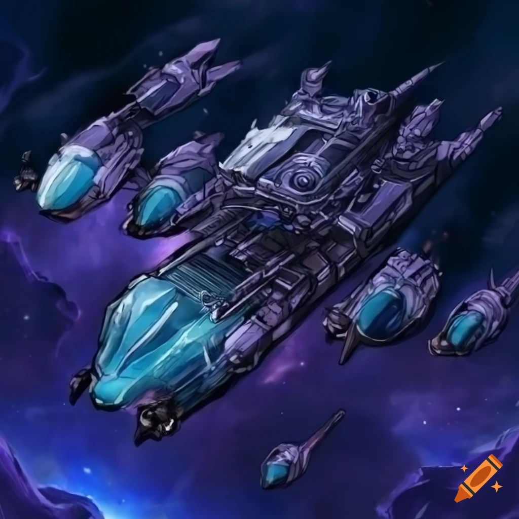 Yugioh art depicting a space fleet on Craiyon