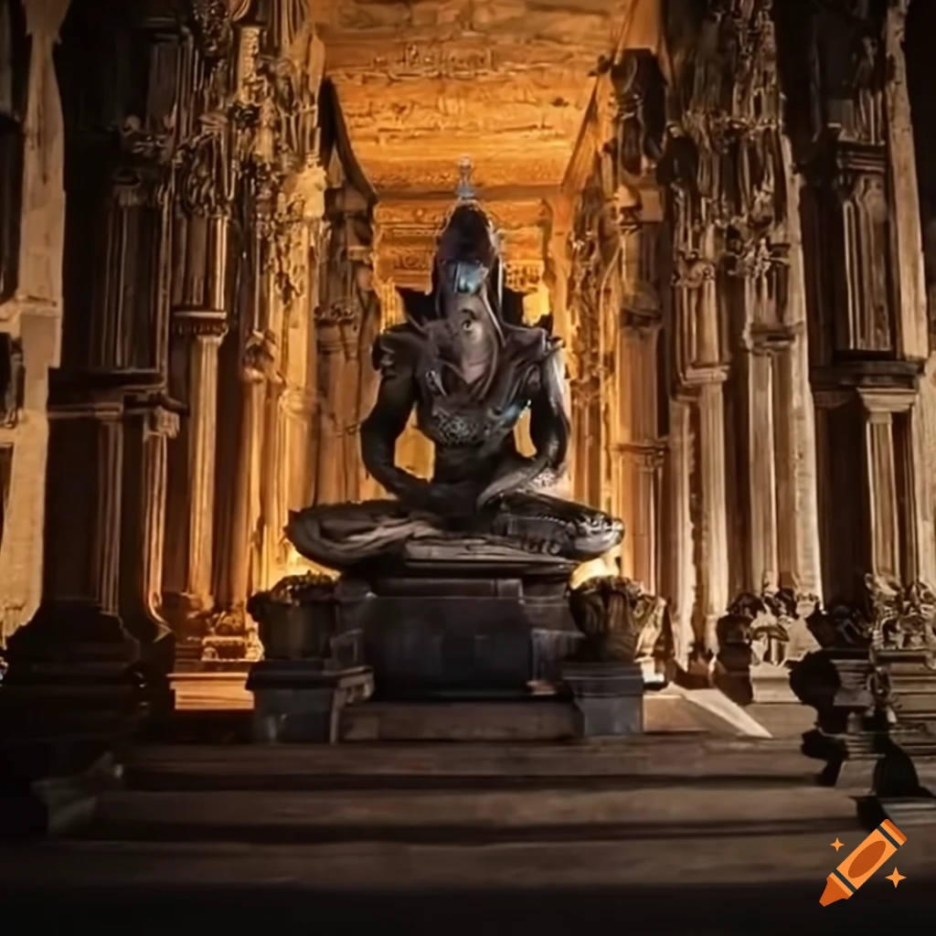 Cyborg priest in ancient temple blending technology and tradition on ...