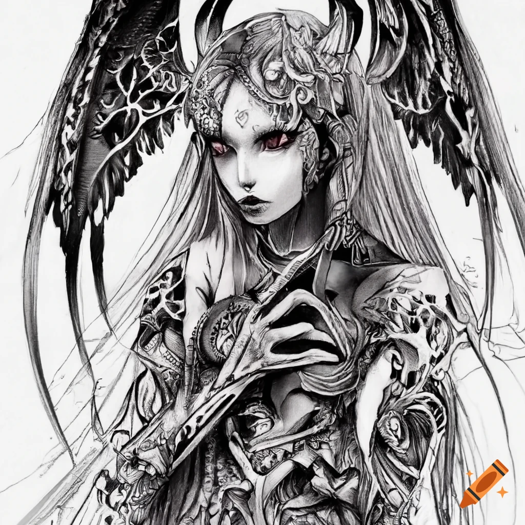 Dark pen ink drawing with cyber sigillism, gothic cathedral, and a ...