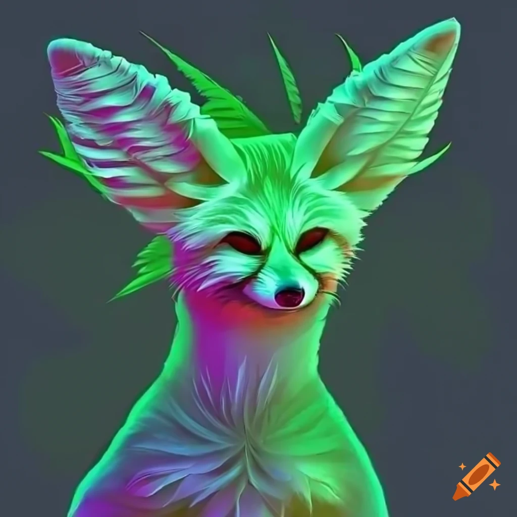Magical fennec fox with vibrant fur and cannabis-inspired features on ...