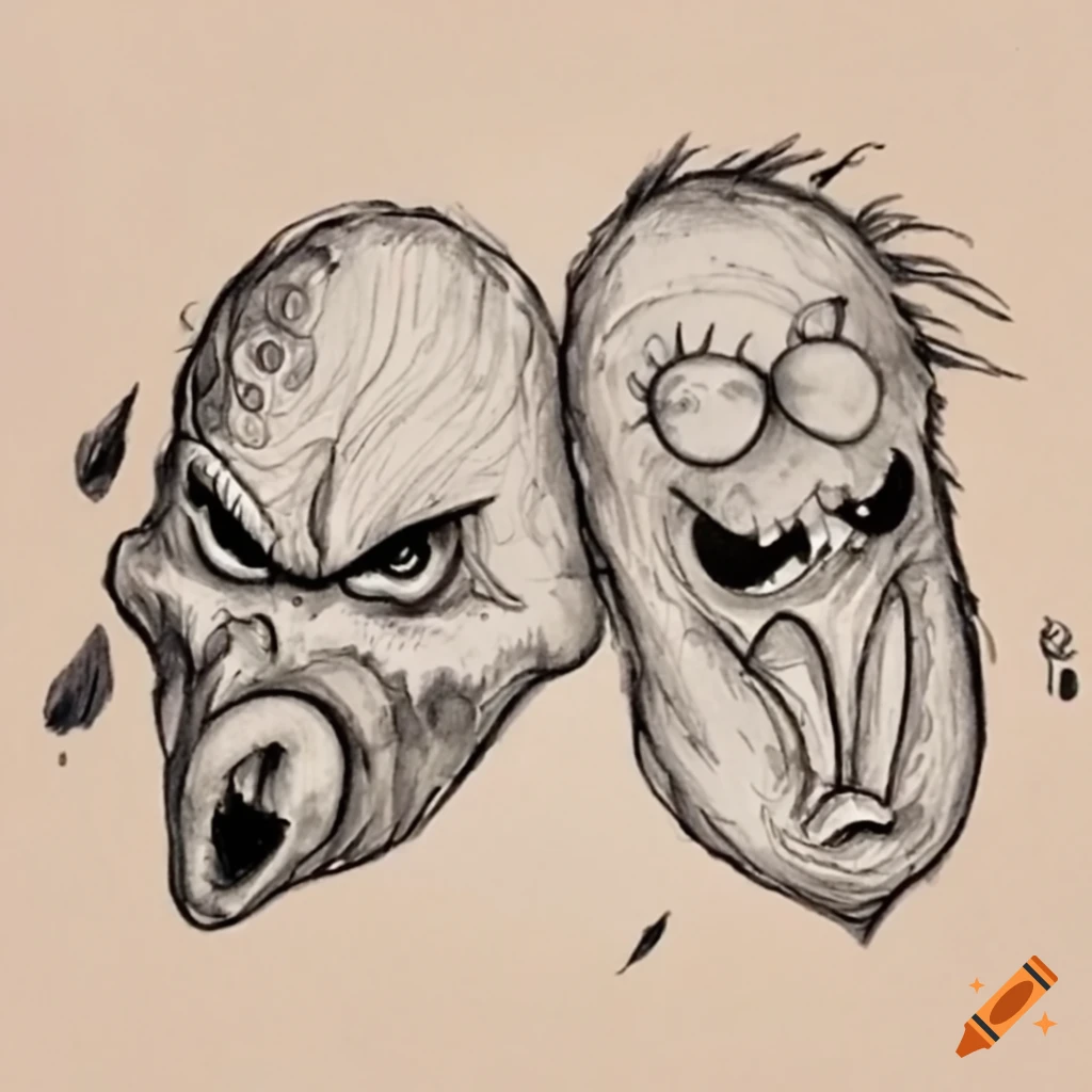 Drawing of two angry ghostly heads on Craiyon