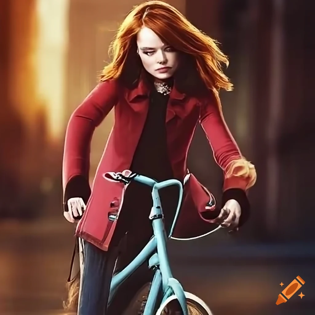 Emma stone riding a bicycle on Craiyon
