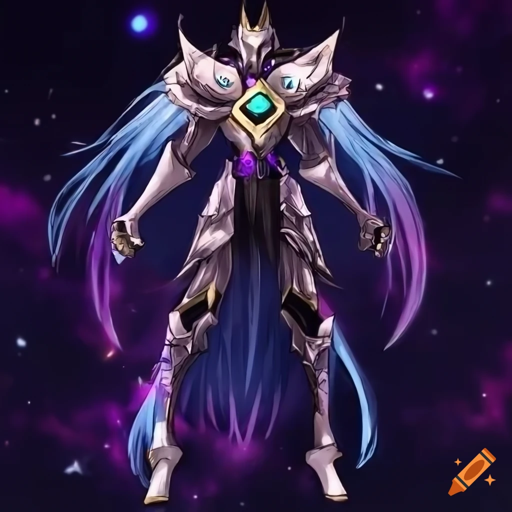 Celestial armored overlord in anime-style full body portrait on Craiyon