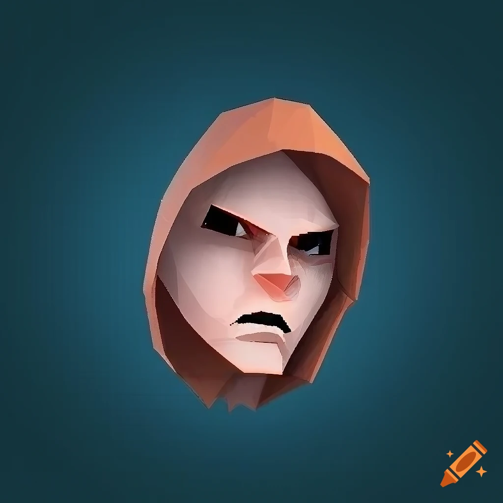 Evasive person with a hood in low poly fantasy art style on Craiyon