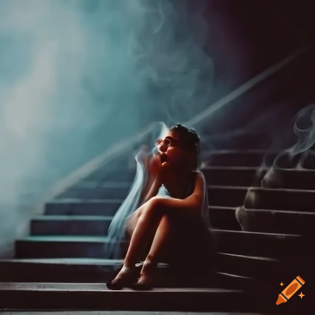 Person smoking on stairs on Craiyon