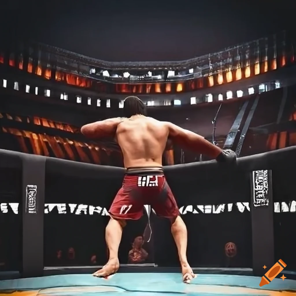 Modern coliseum with octagon in the center like ufc, small capacity 300 ...
