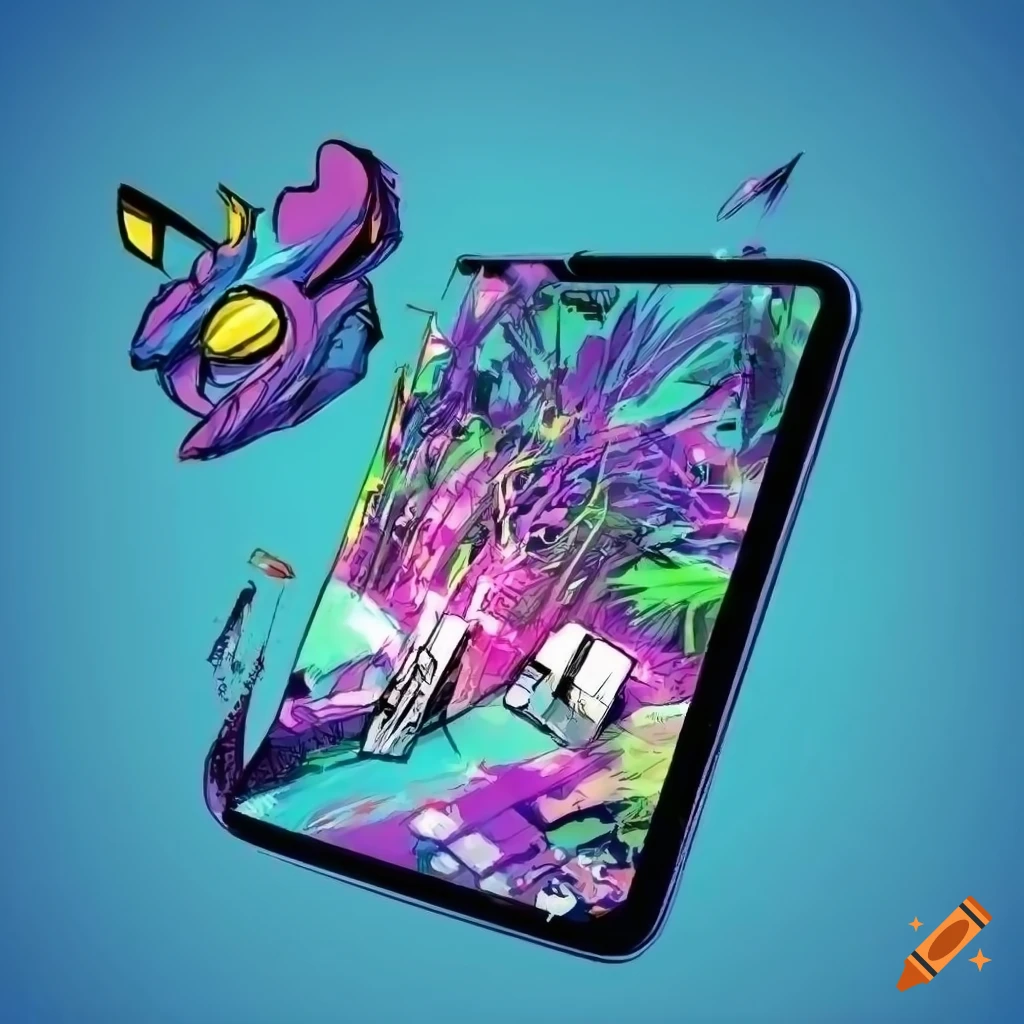 Captivating manga-style graphic with comic book on smartphone and manga ...