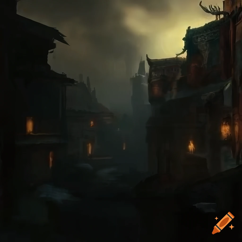 The Boneyards - Dark fantasy scene of nightmarish slums outside ...