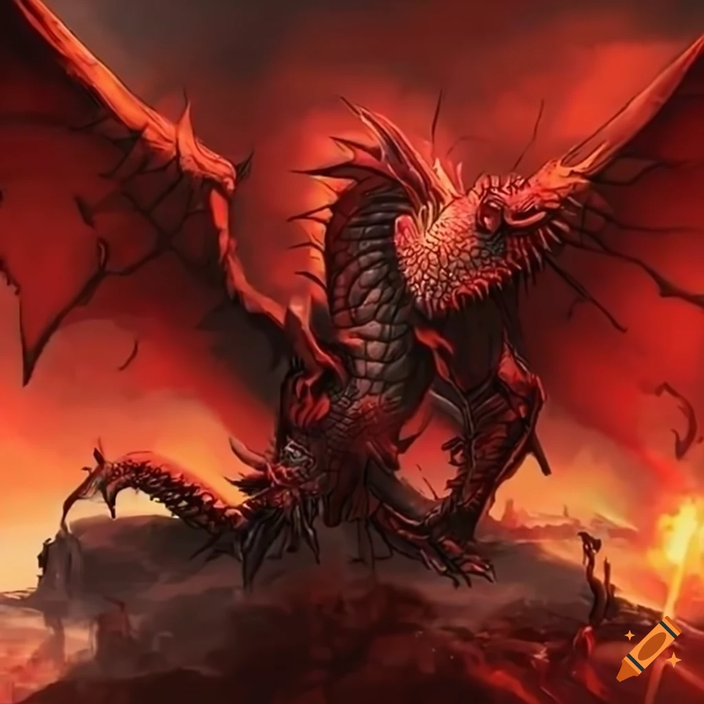 Red dragon in combat with a white knight in a fantasy scene on Craiyon