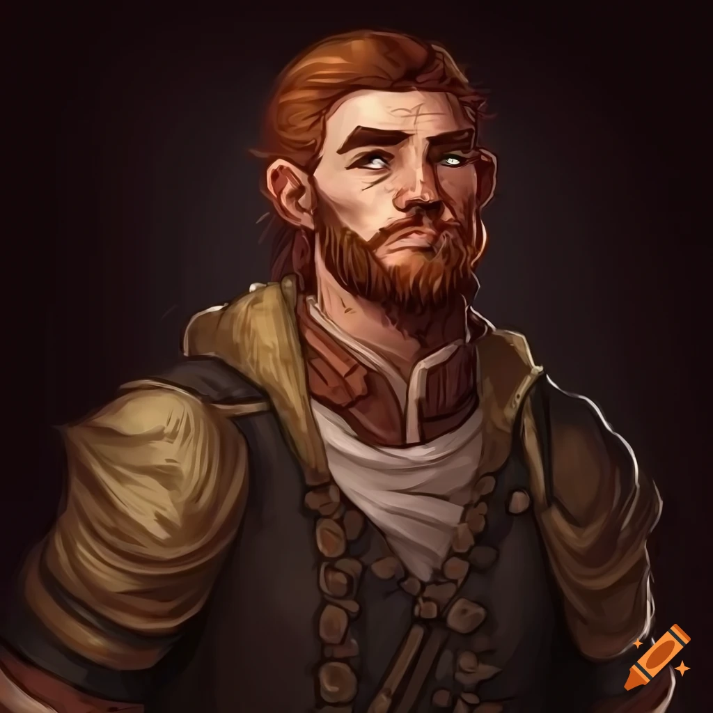 Male D&D character with shaggy hair and slight beard on Craiyon
