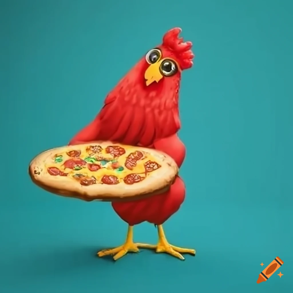 Cartoon chicken with pizza slice on Craiyon