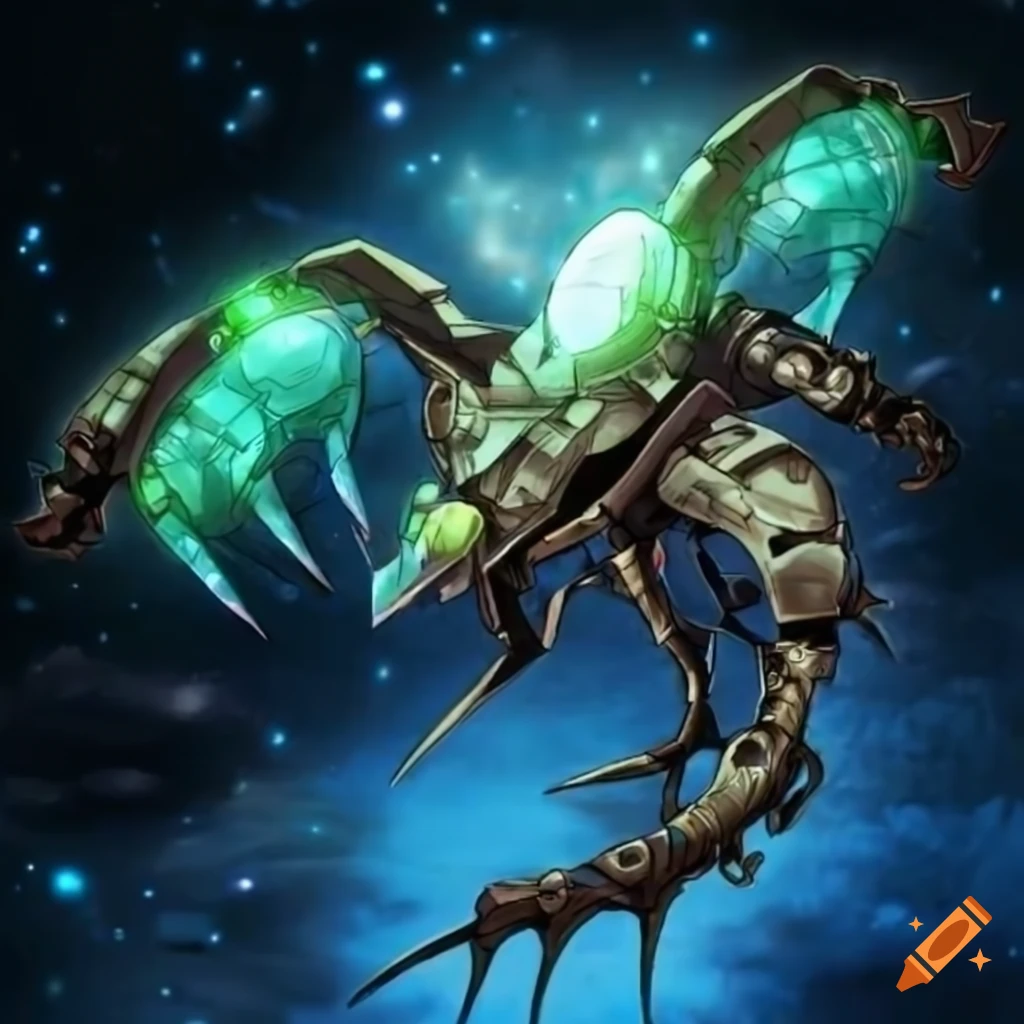 Yugioh art of an insectoid spaceship on Craiyon