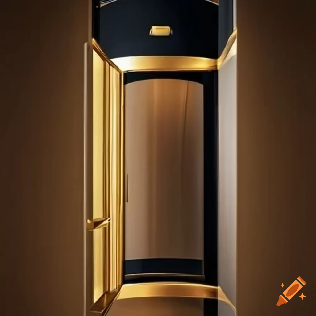 Luxury lift with gold interior and a capacity for four people on Craiyon