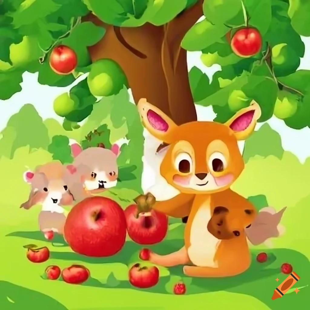 Cute animals picking apples from trees on Craiyon