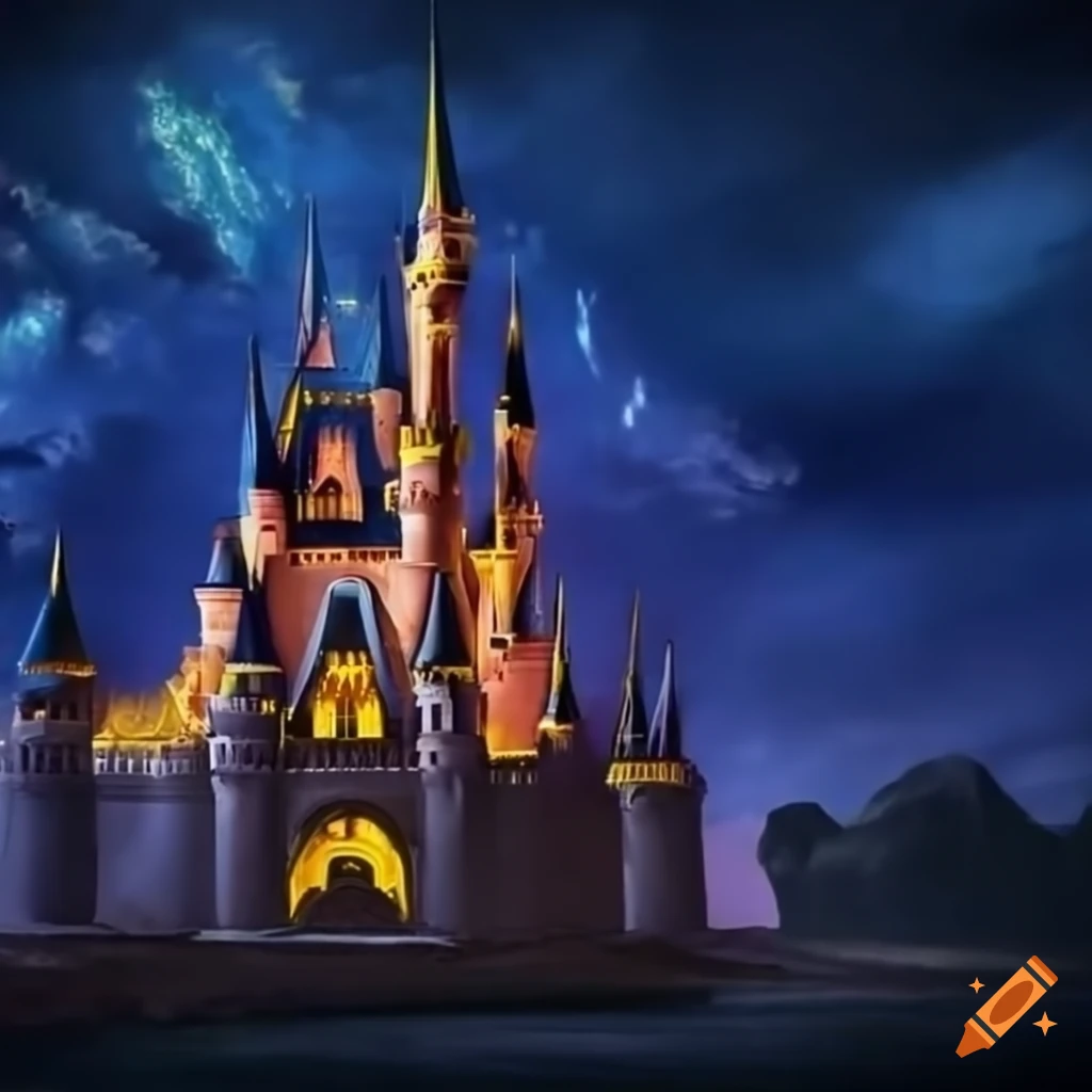 Disney castle and batman symbol lighting up the night sky on Craiyon