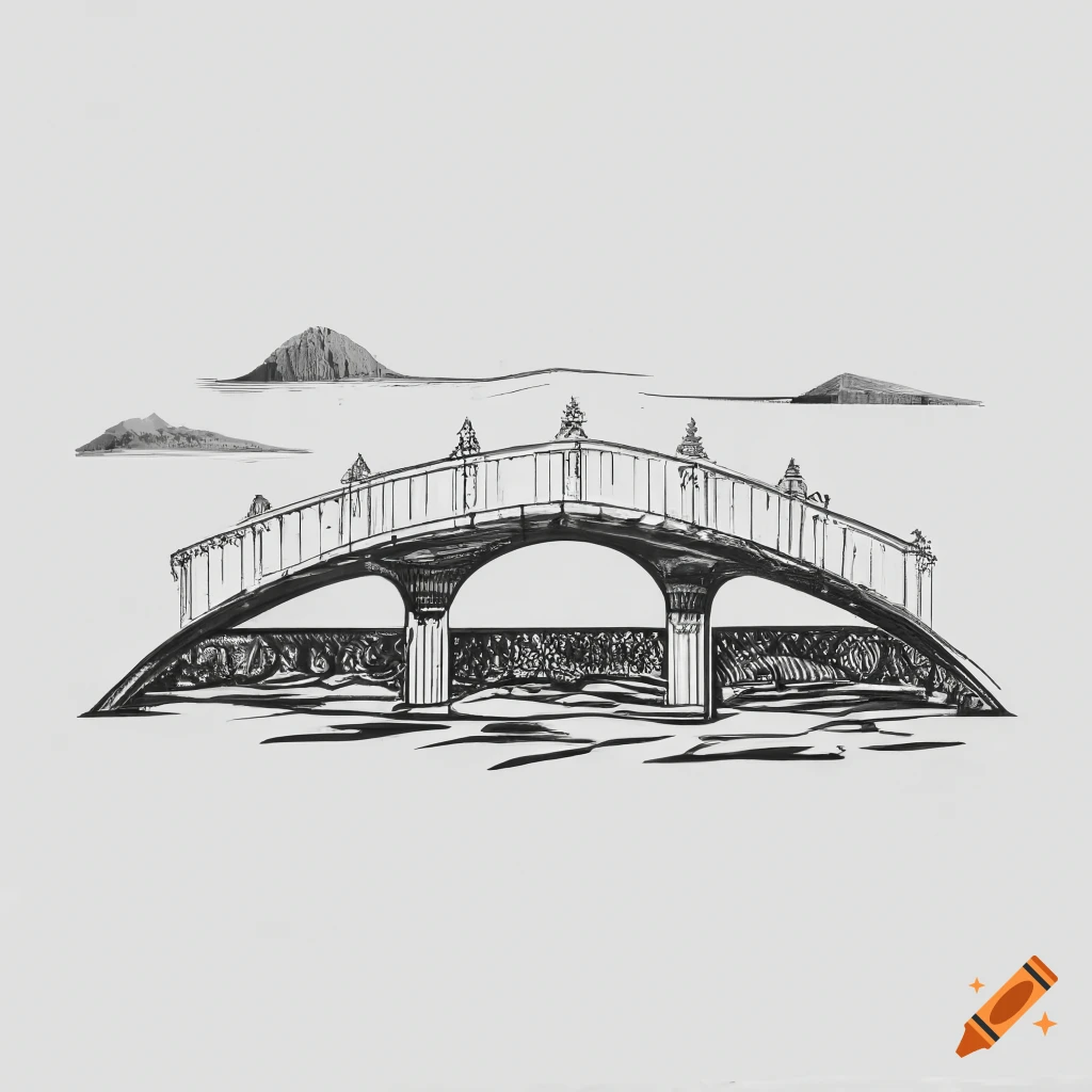 Gothic bridge in profile with fog in a valley in black and white on Craiyon