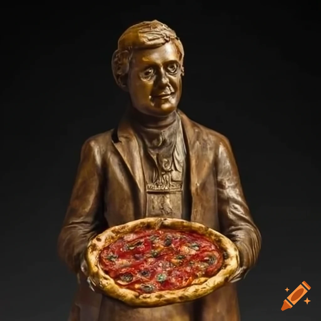 Bronze statue of a president with a pepperoni pizza on Craiyon