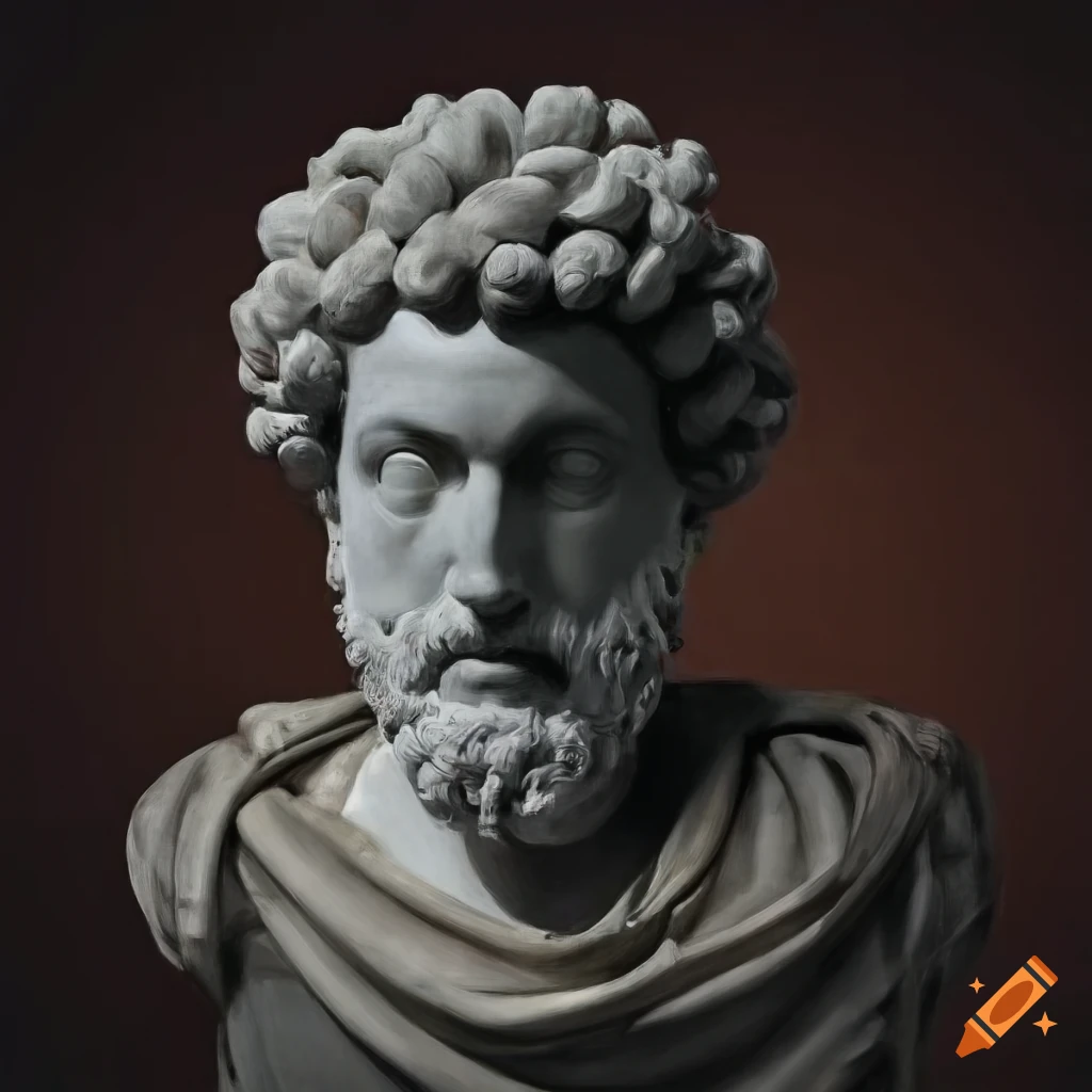 Portrait of greek philosopher marcus aurelius in grey tones on Craiyon