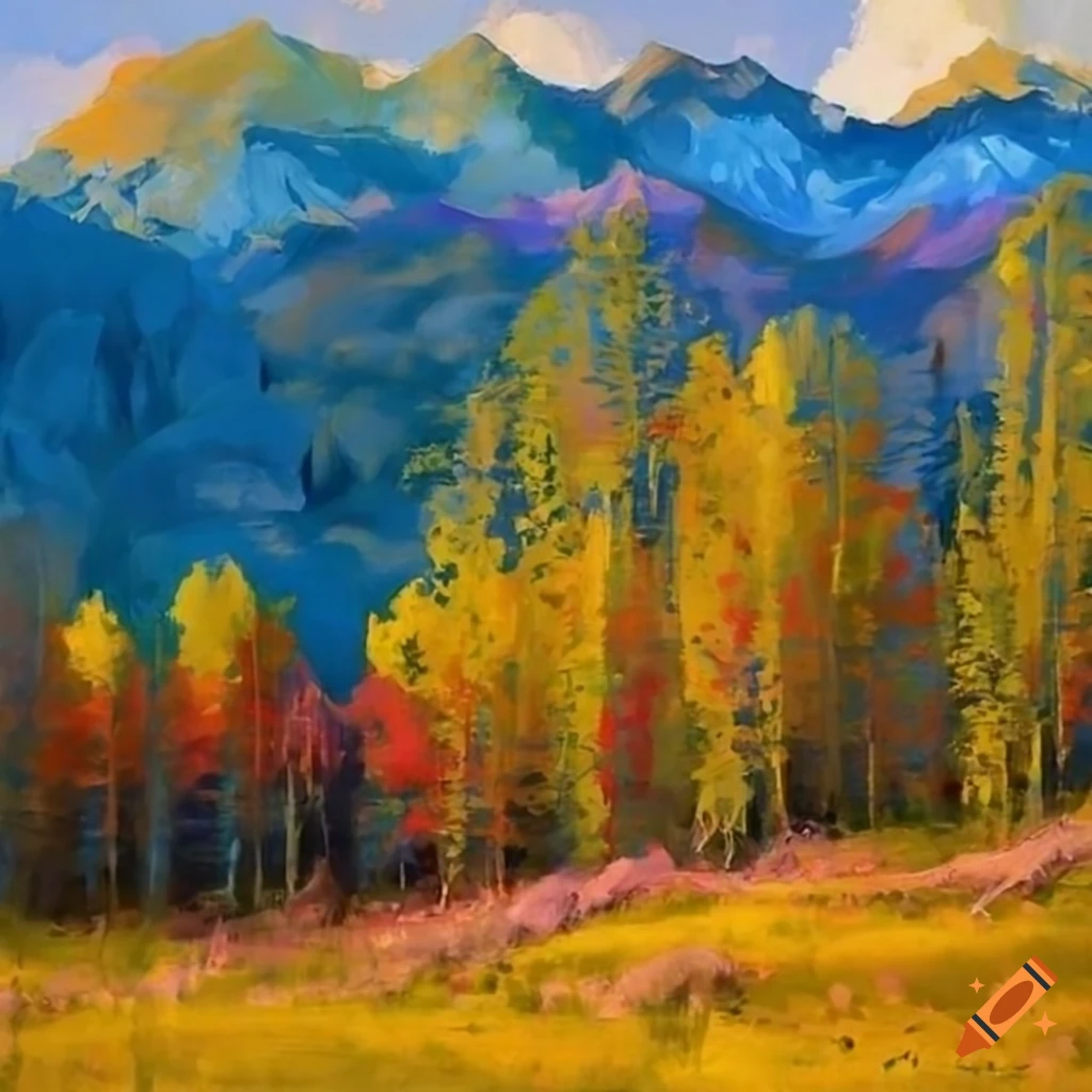Ural landscape mountains painting in spring colors on Craiyon
