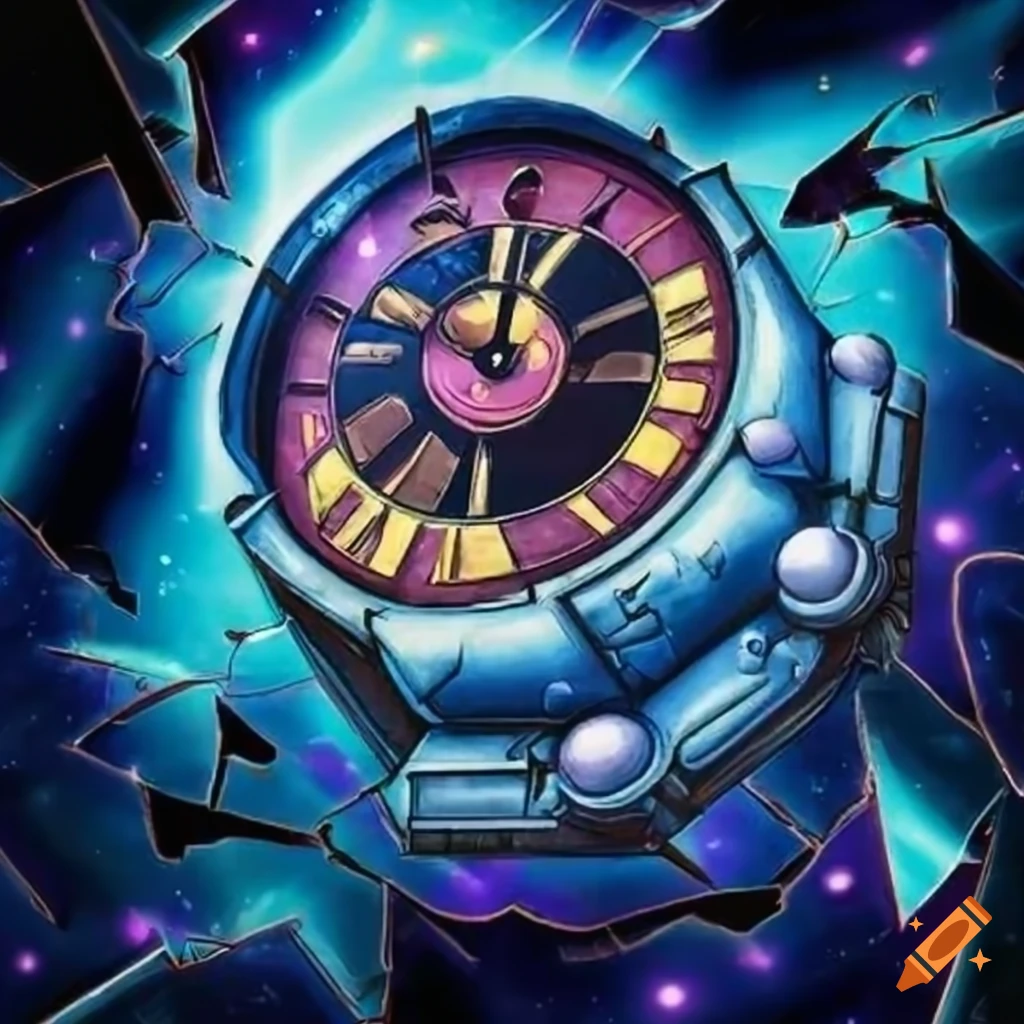 Yugioh art card featuring a broken space clock on Craiyon