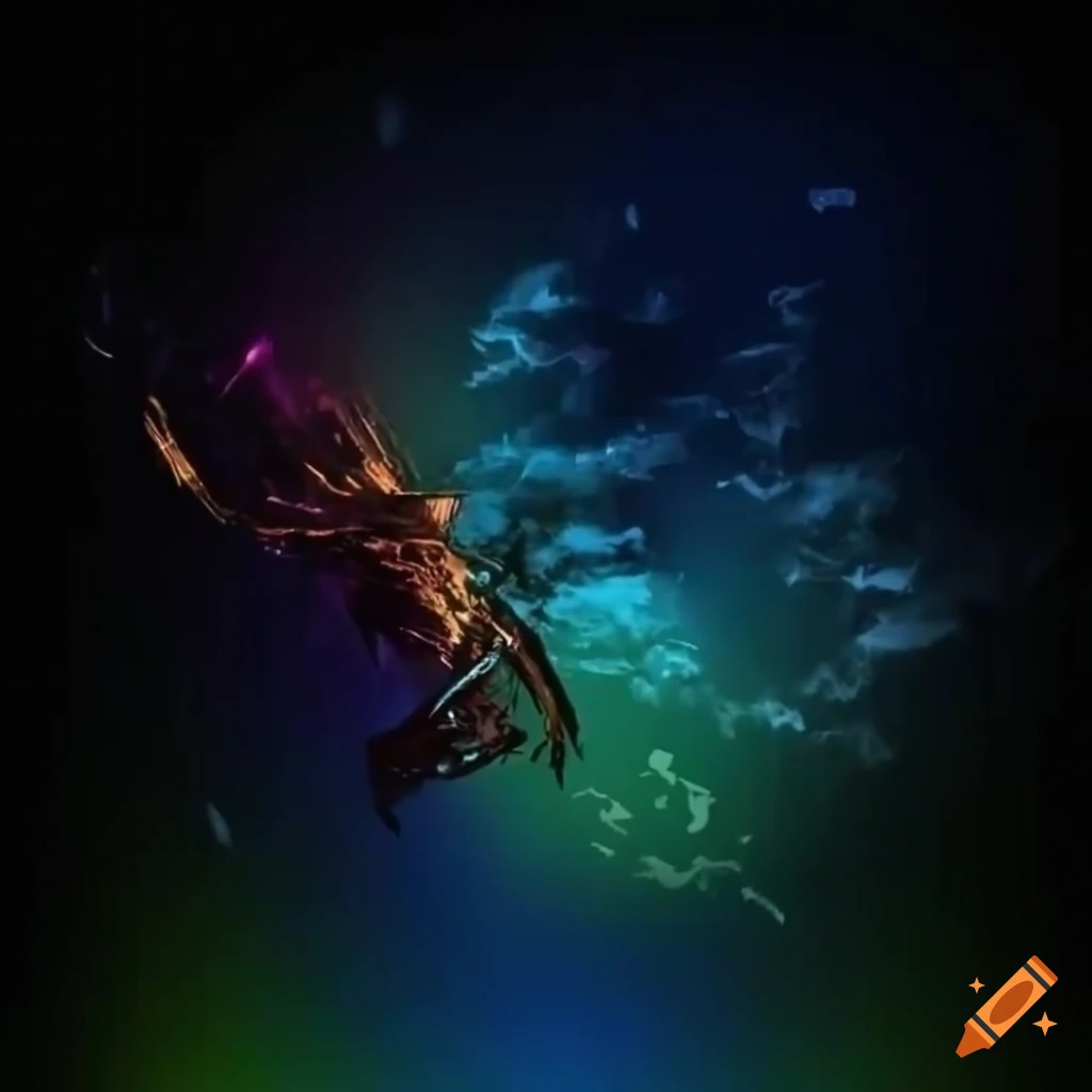 Person's shadow falling through a mirror surrounded by clouds and ...