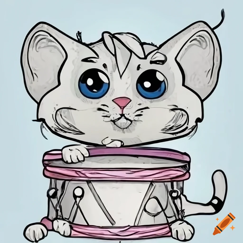 Cats playing the drums coloring page on Craiyon