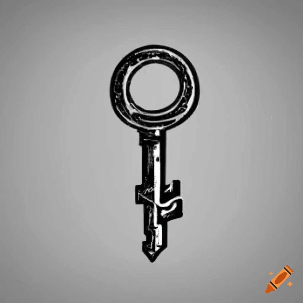 Hand-drawn black and white key symbol in 2d artwork on Craiyon