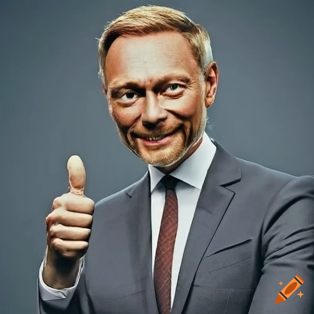 Christian Lindner giving a thumbs up in a campaign photo on Craiyon