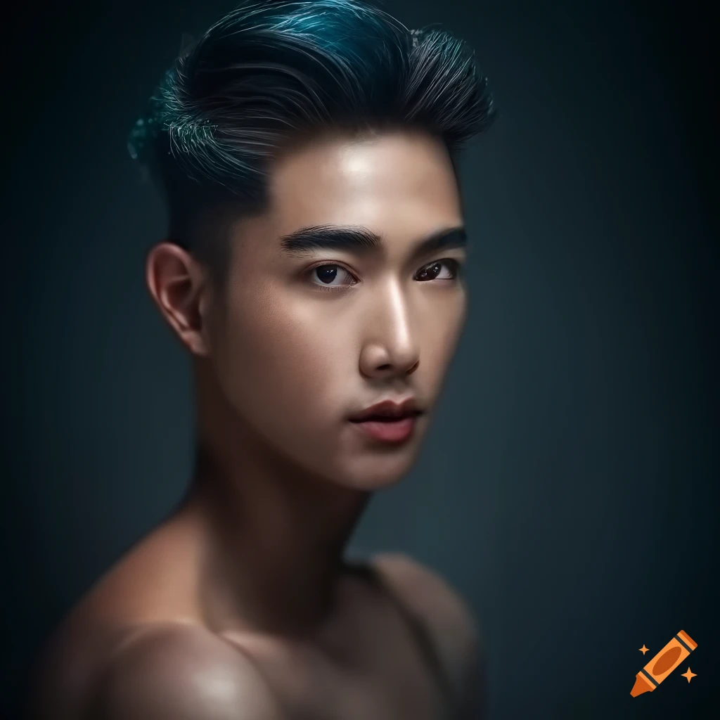 Close-up of Japanese male model with sharp focus and fine-art ...