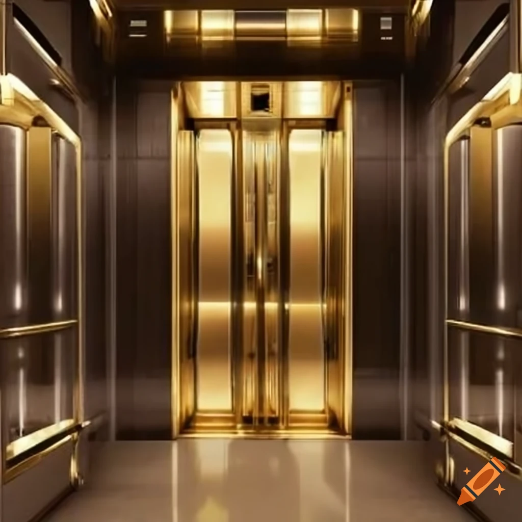 Luxurious elevator cabin with gold accents for four individuals on Craiyon