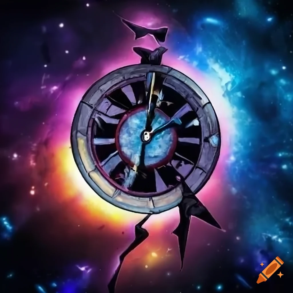Yugioh art card featuring a broken space clock on Craiyon