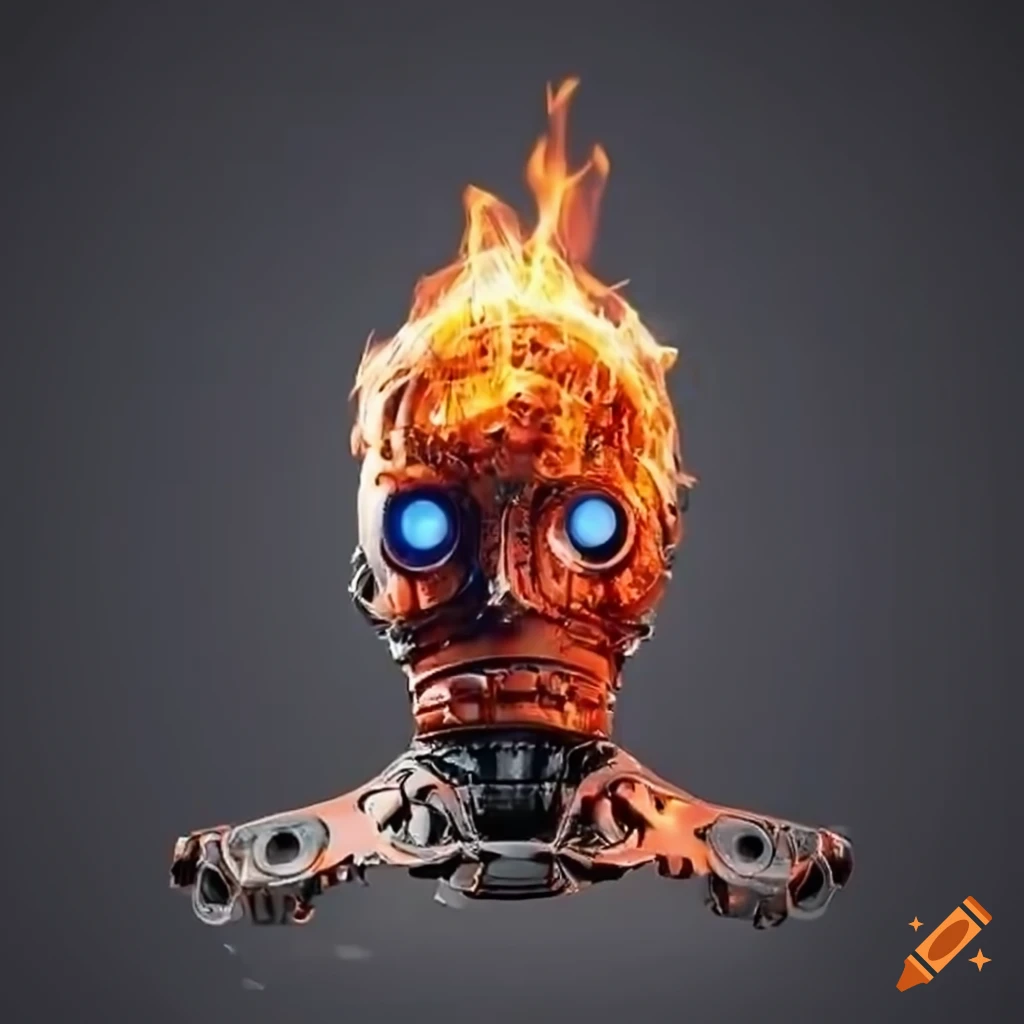 Burning robot head on Craiyon
