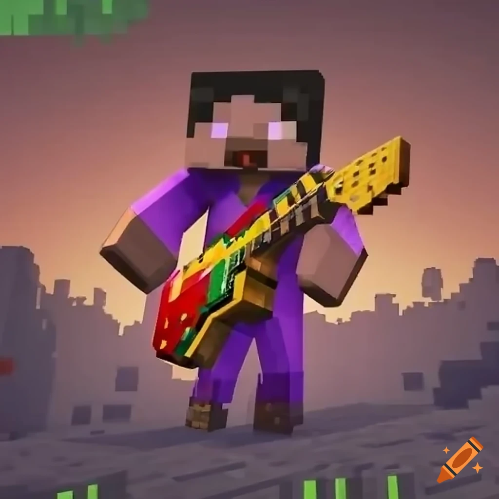 Minecraft player playing electric guitar in the nether on Craiyon